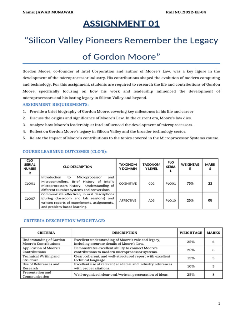 Silicon Valley Pioneers Gordon Moore Assignment Template 4 | PDF ...