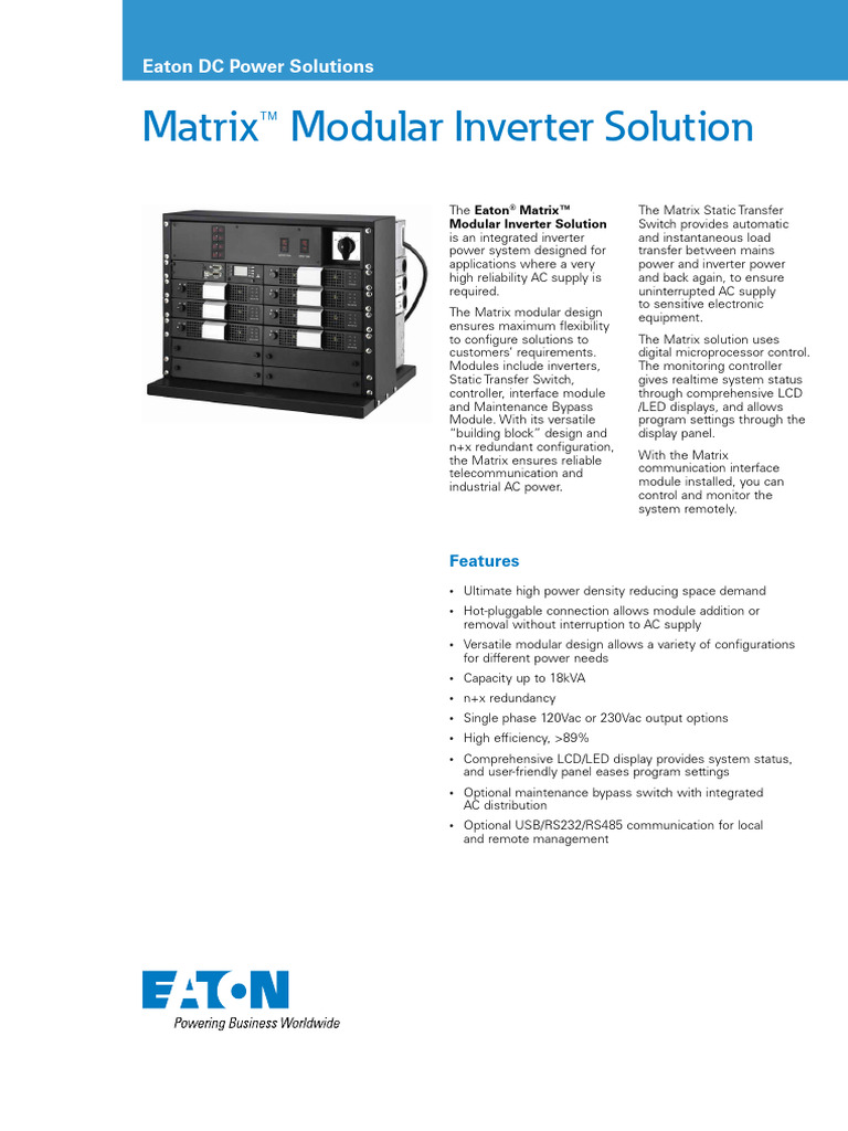 Eaton Matrix Modular Inverter Solution Datasheet en | PDF | Power Inverter | Alternating Current