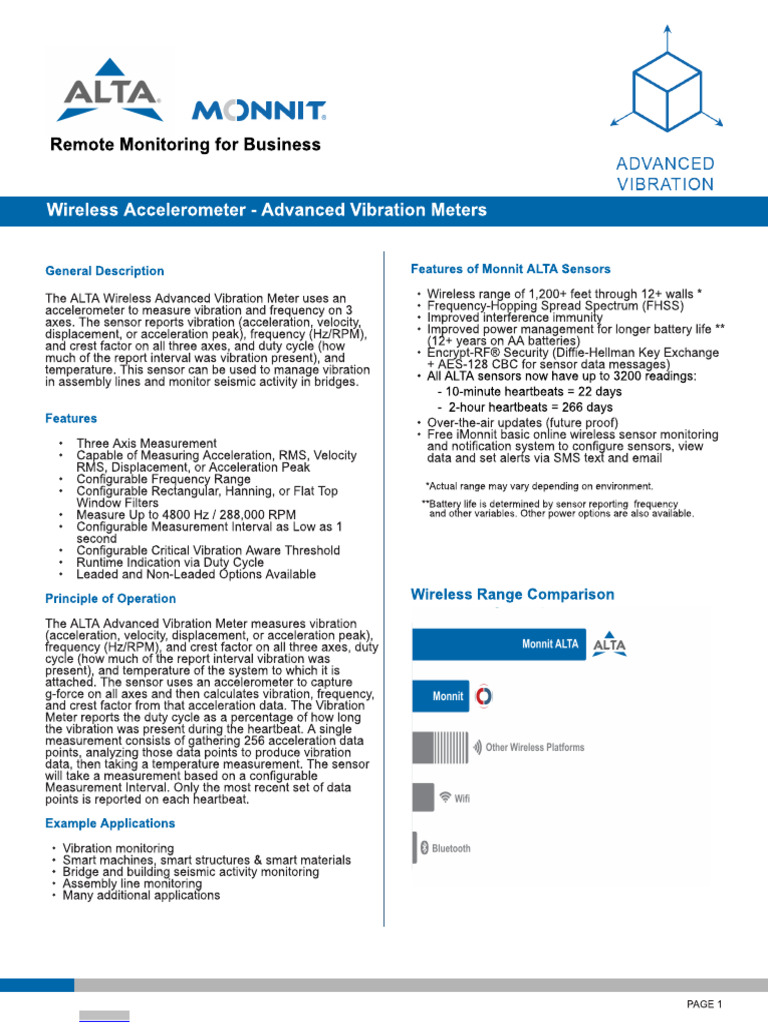 105g ALTA 056 Accelerometer Vibration Meter Data Sheet | PDF ...