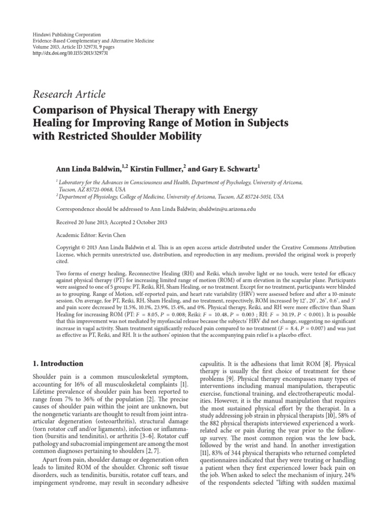 Comparison of Physical Therapy With Energy Healing for Improving Range ...