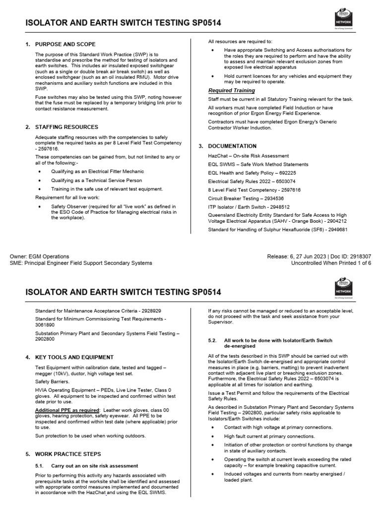 Isolator and Earth Switch Testing Guide | PDF | Switch | Insulator ...