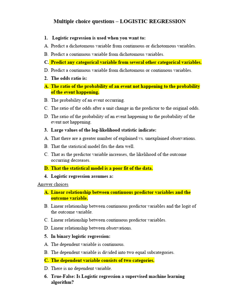 5 MCQ LR No Answer | PDF | Logistic Regression | Regression Analysis
