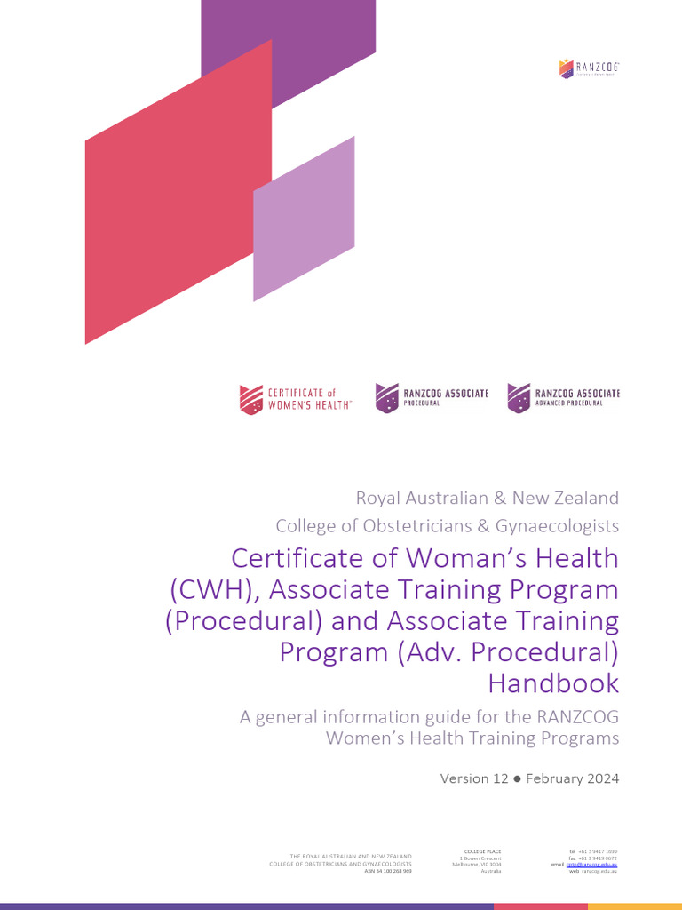 RANZCOG Women's Health Training Handbook | PDF | Childbirth | Pregnancy