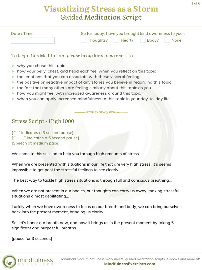 Guided Meditation Script: To Begin This Meditation, Please Bring Kind ...