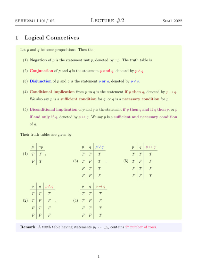 SEHH2241 Lecture 2 | PDF | If And Only If | Mathematics