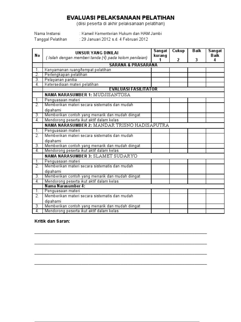 Form Evaluasi Pelatihan - Rev | PDF | Karier & Perkembangan