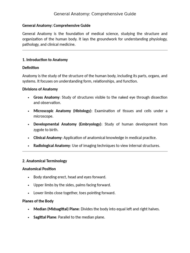 General Anatomy Overview and Study Guide | PDF | Human Body ...