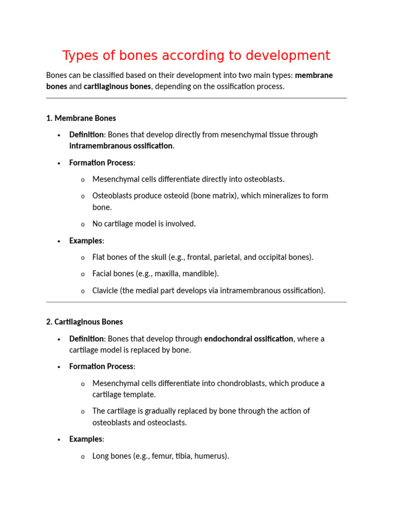 Types of Bones According To Development | PDF | Bone | Cartilage