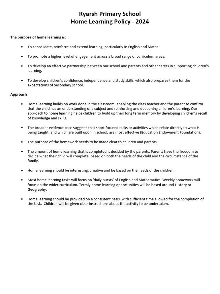 Home_Learning_policy_2024 | PDF | Learning | Teachers