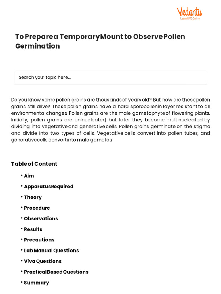 To Prepare A Temporary Mount To Observe Pollen Germination | PDF