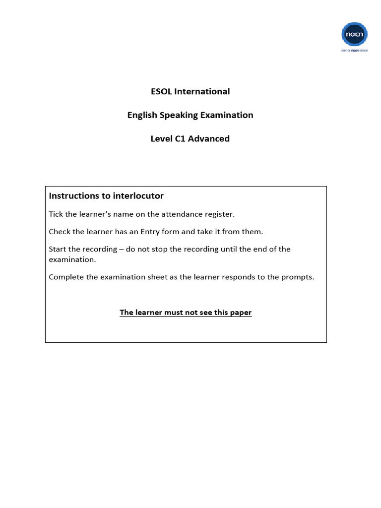 A2018_C1_Speaking | PDF | English As A Second Or Foreign Language ...