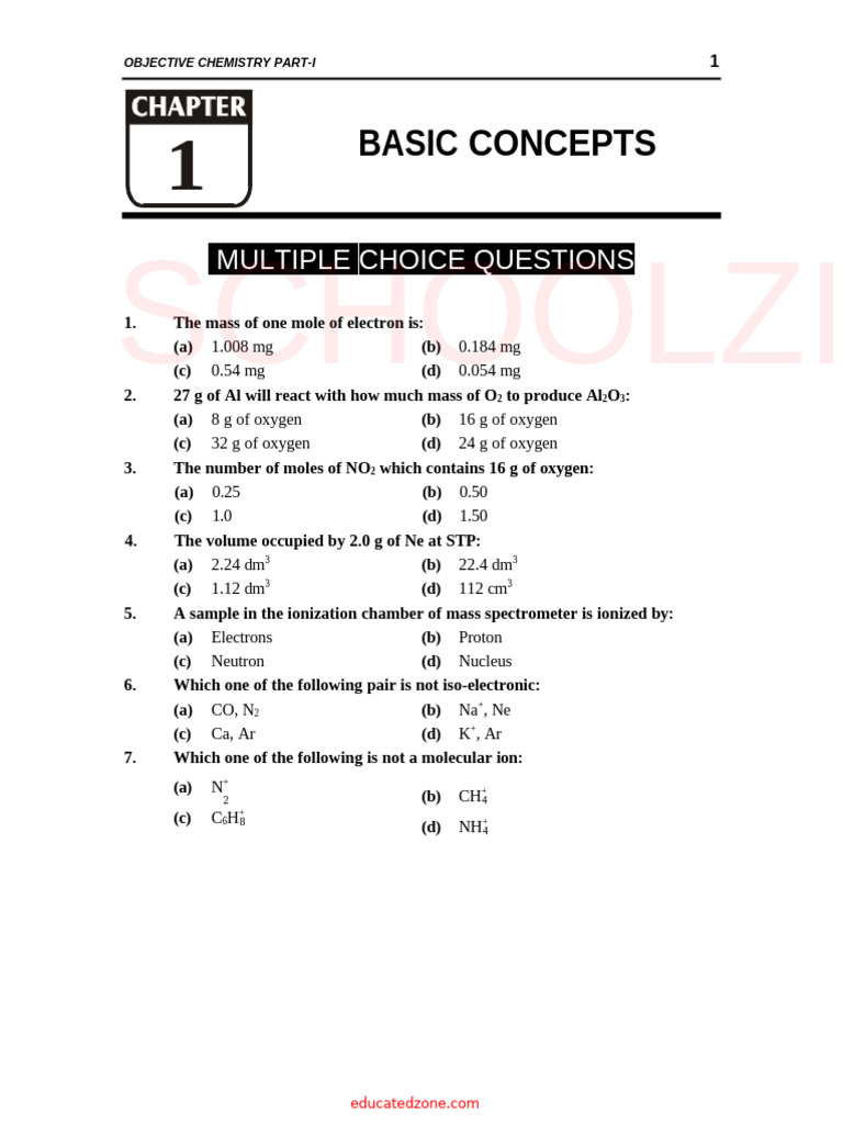 11th Chem MCQs Full Book Final PDF With Answer Key | PDF | Mole (Unit) | Ion