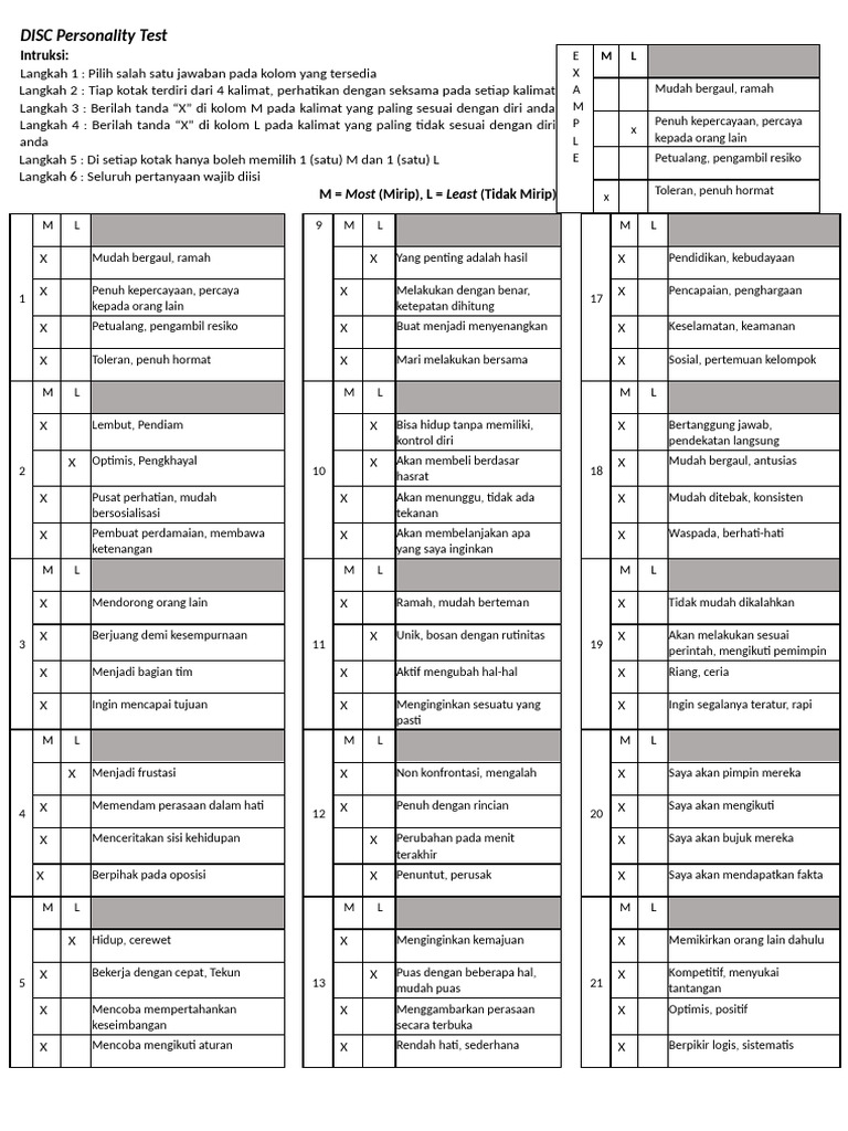 DISC Personality Test - Soal | PDF