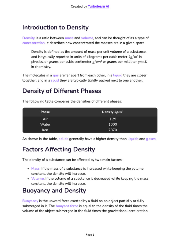 Factors Influencing Substance Density | PDF | Buoyancy | Density