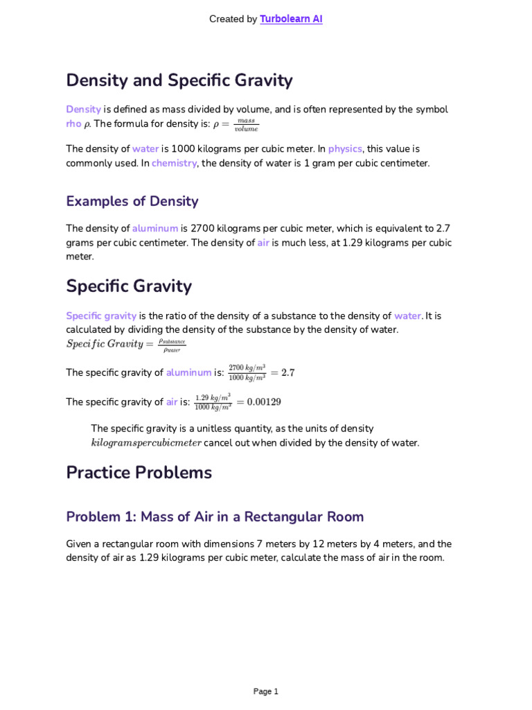 Understanding Density and Specific Gravity | PDF | Density | Kilogram