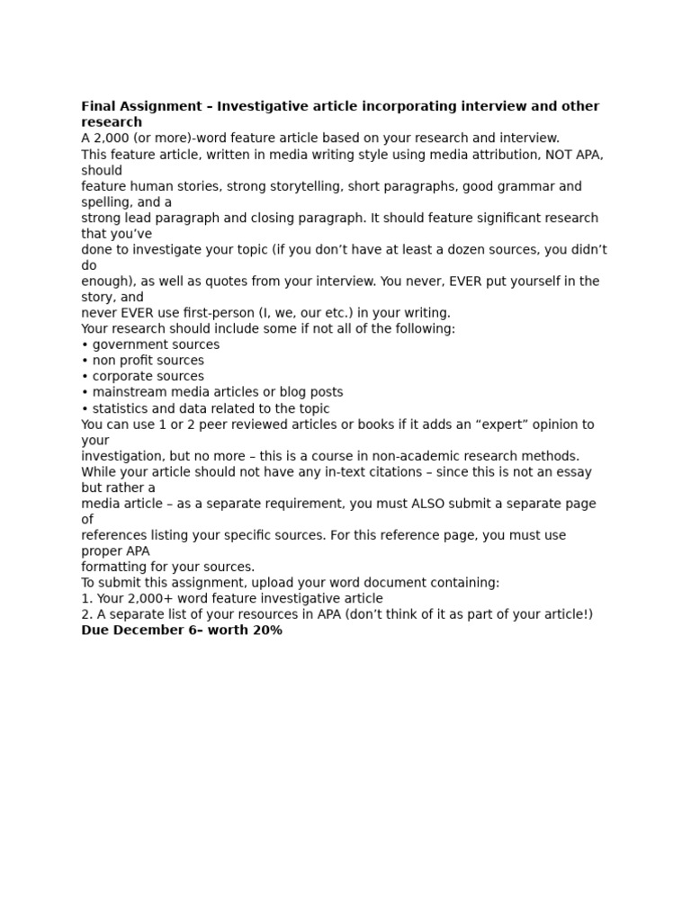 Investigative Article Assignment Guide | PDF