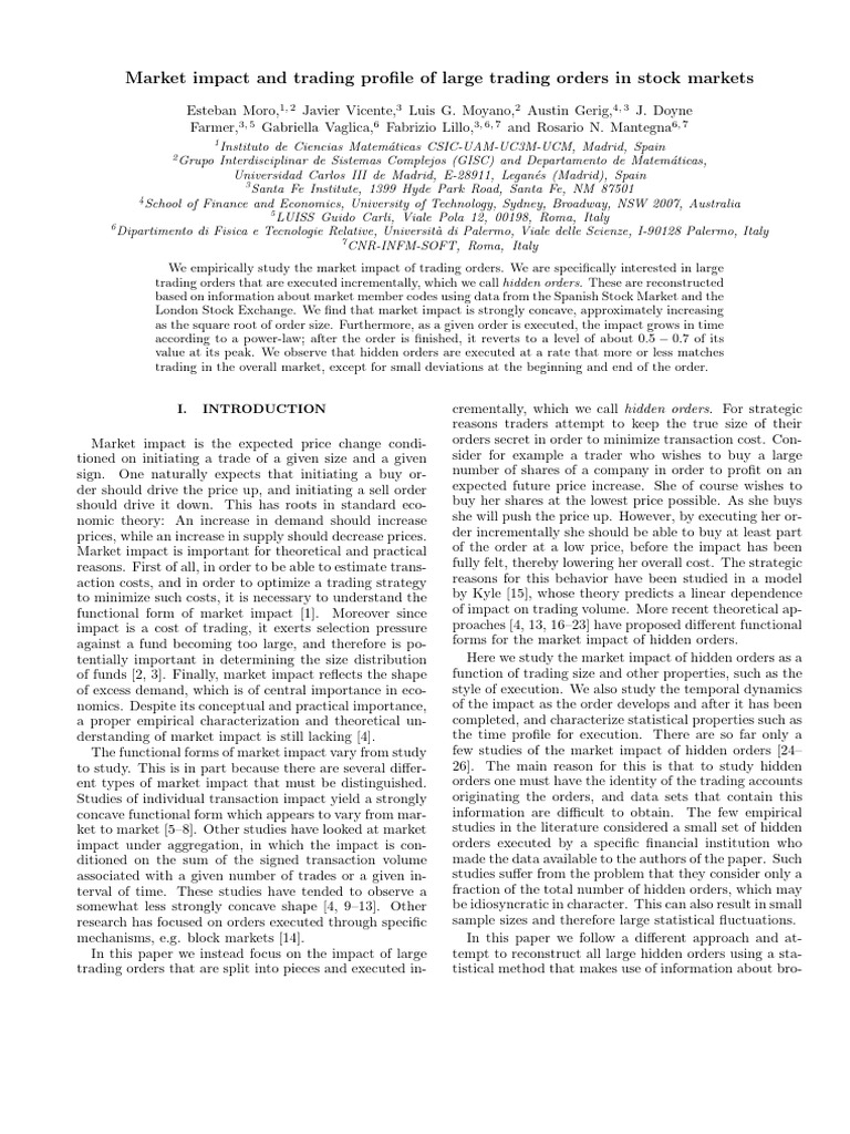 Market Impact and Trading Profile of Lar | PDF | Prices | Market ...