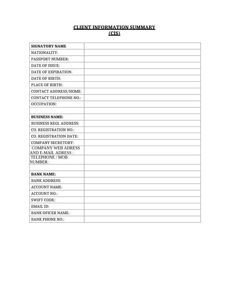 Client Information Summary Form | PDF