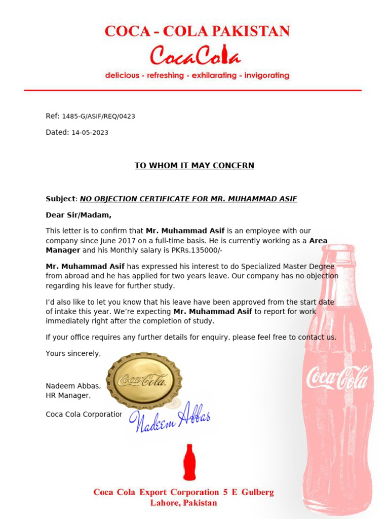 No Objection Certificate for Asif | PDF