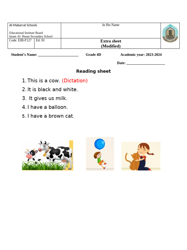 Reading Sheet | PDF