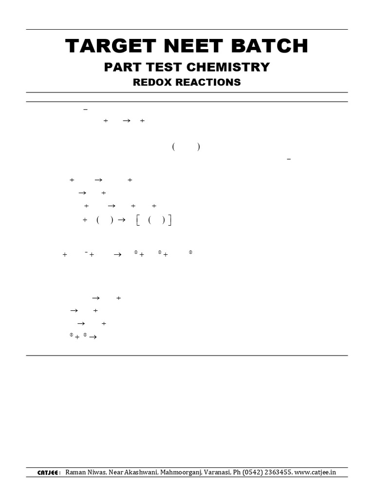 Redox Reaction Target NEET | PDF | Redox | Acid