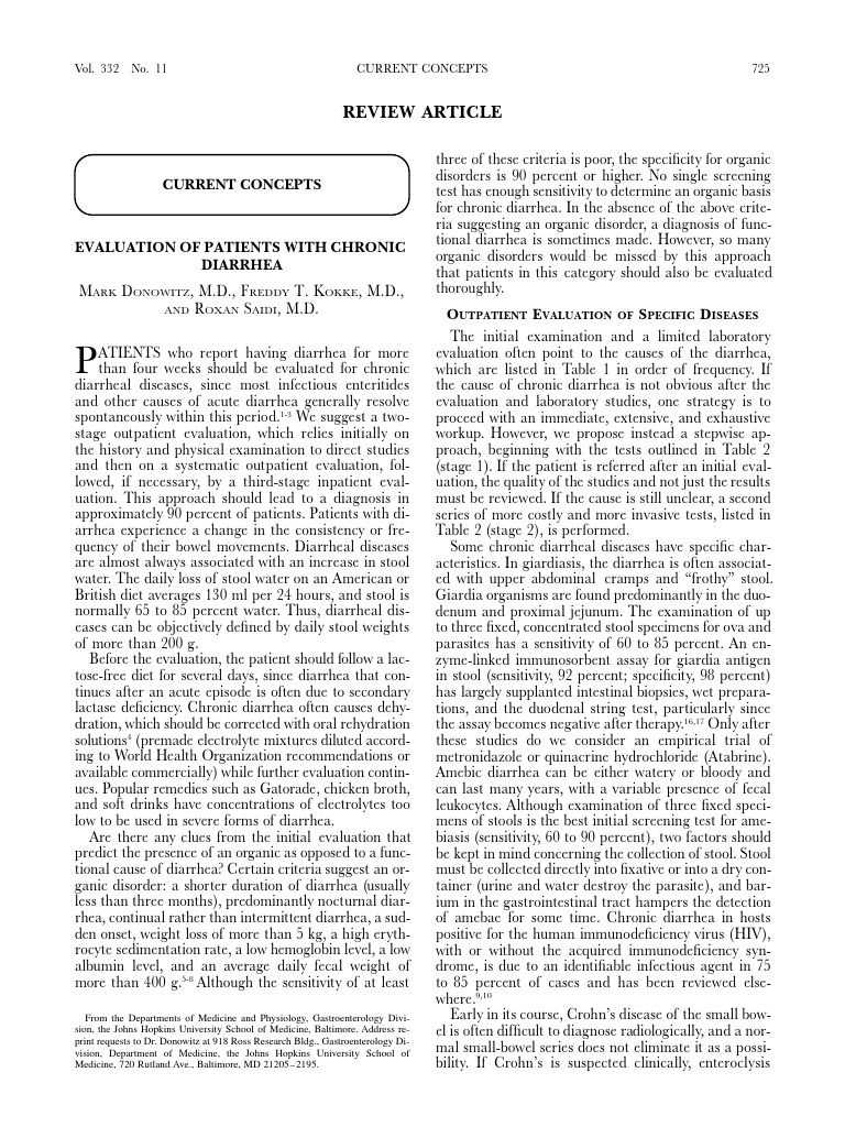 Chronic Diarrhea Evaluation Guidelines | PDF | Diarrhea | Human Feces
