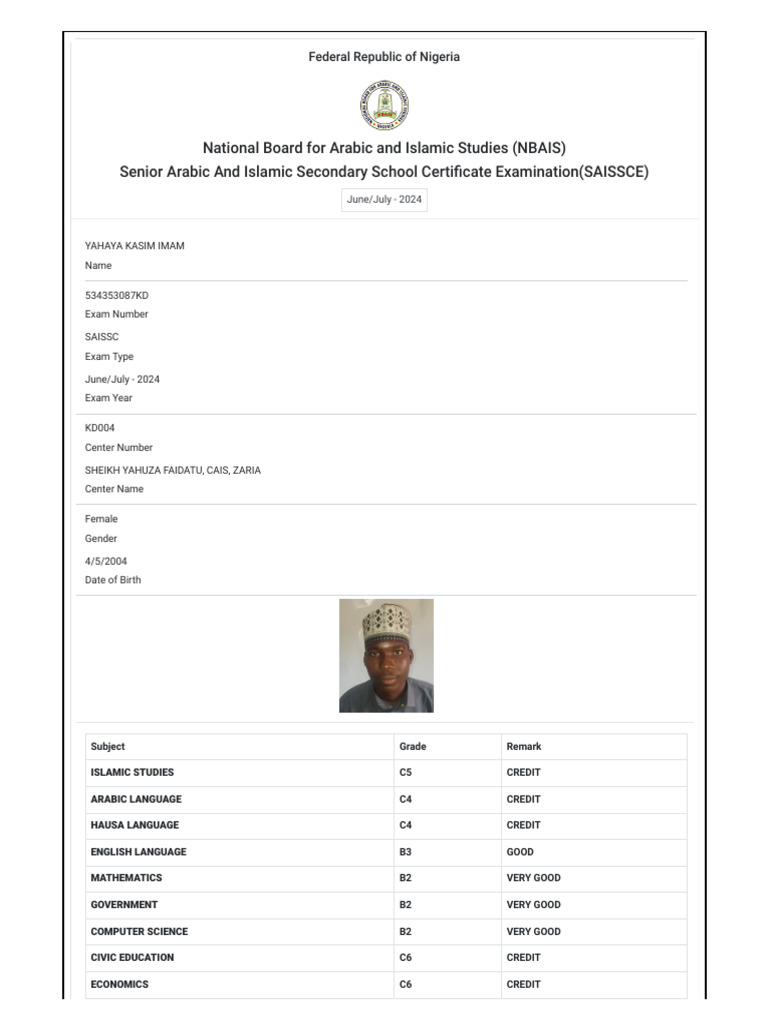 NBAIS Result Checker | PDF