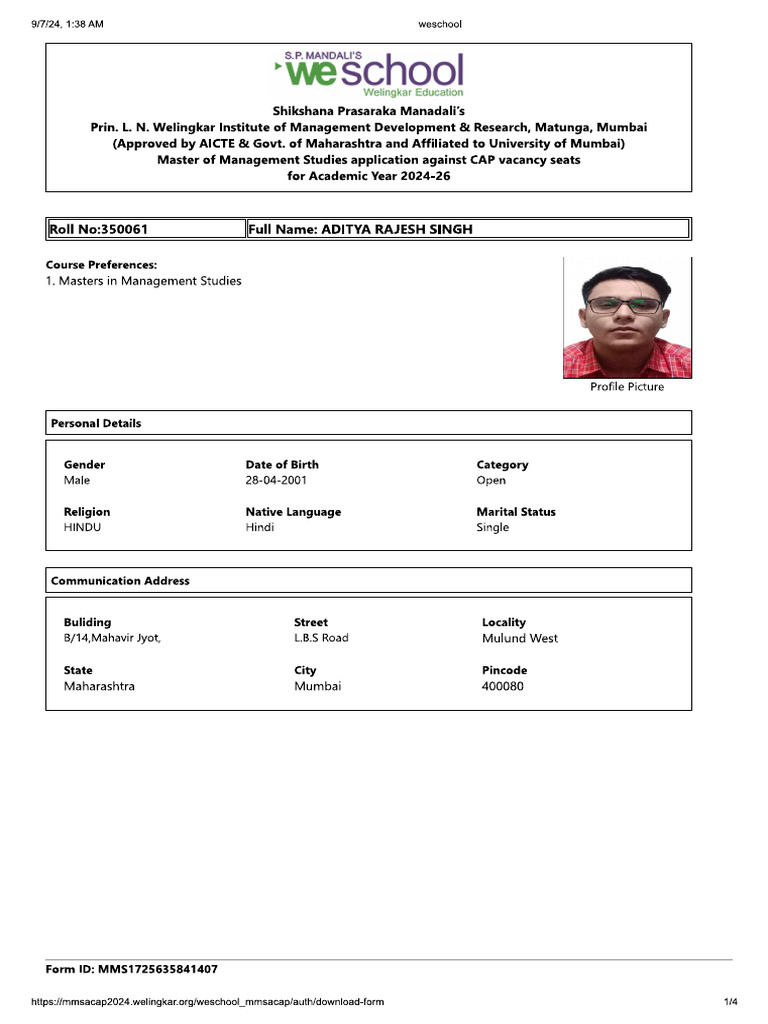 Wellingkar Acap Form | PDF