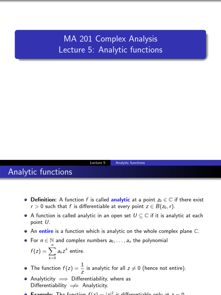 Lecture 5 | PDF | Analytic Function | Complex Number
