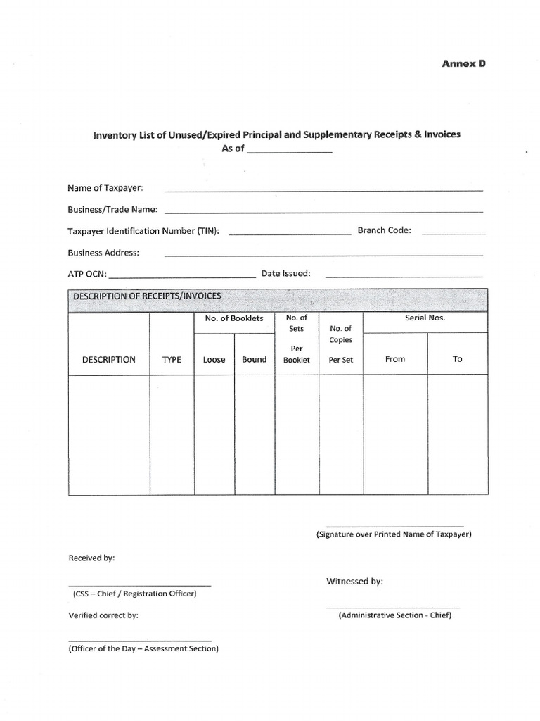 Annex D Inventory List | PDF