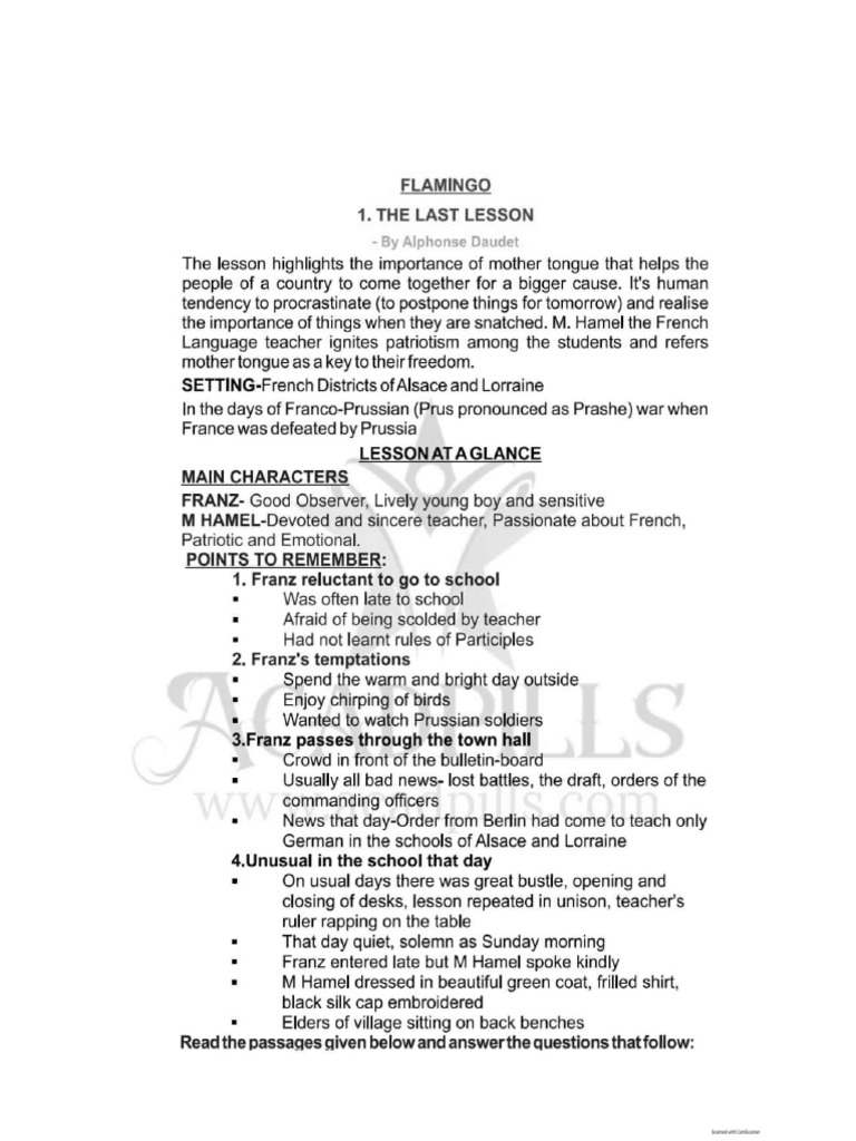 Flamingo Notes With Important Questions-3 | PDF