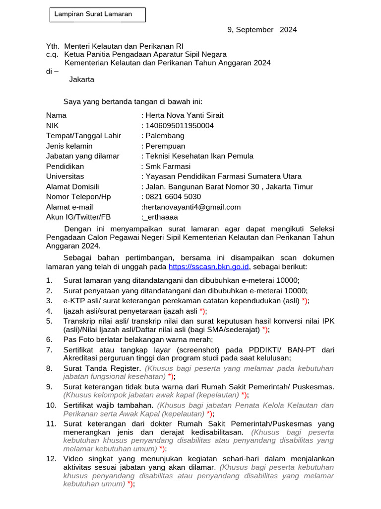 Lampiran III Surat Lamaran | PDF