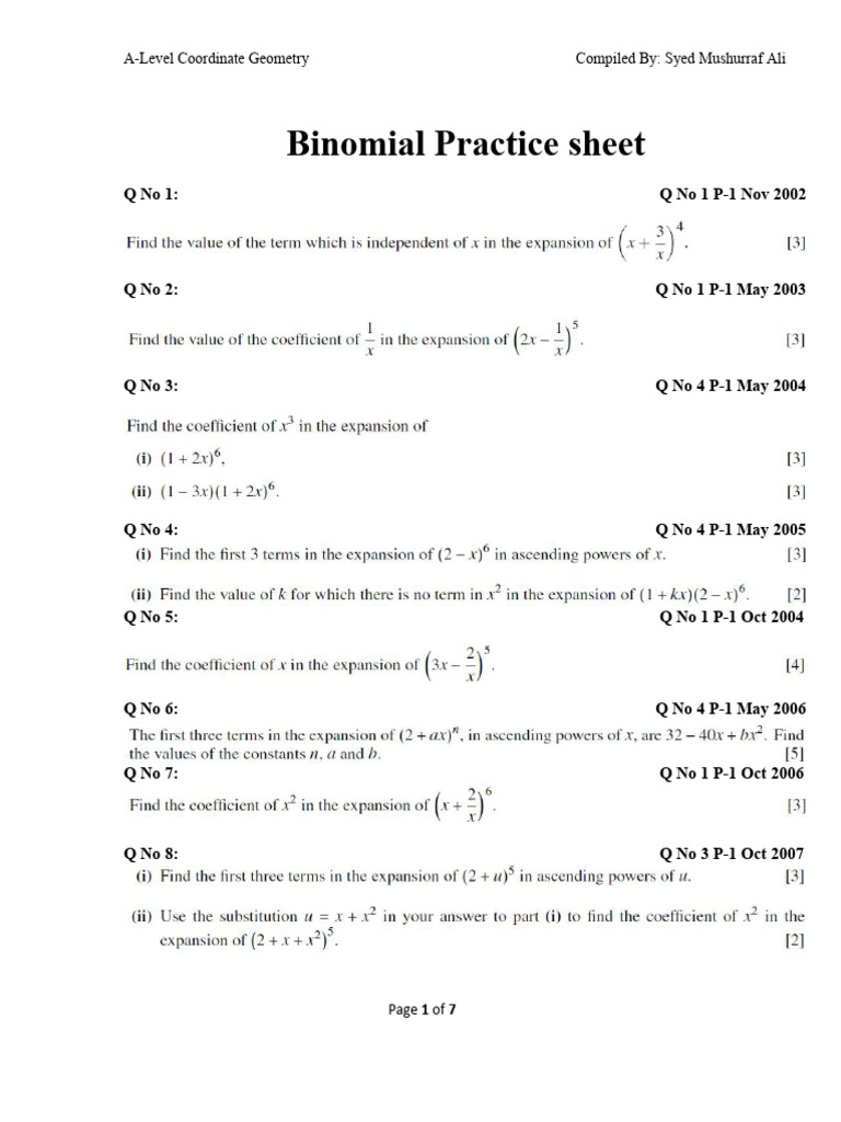 5-Binomial Practice Sheet | PDF