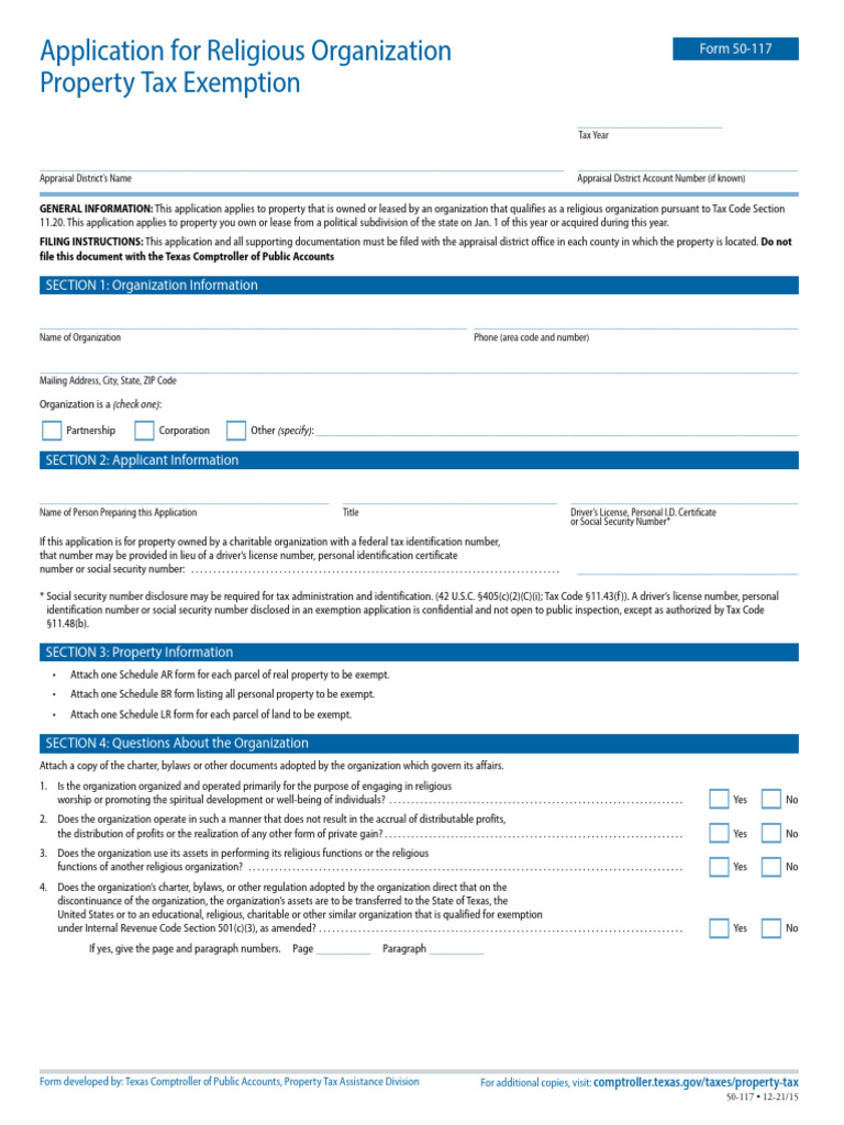Religious Organization Tax Exemption Form | PDF | Social Security ...