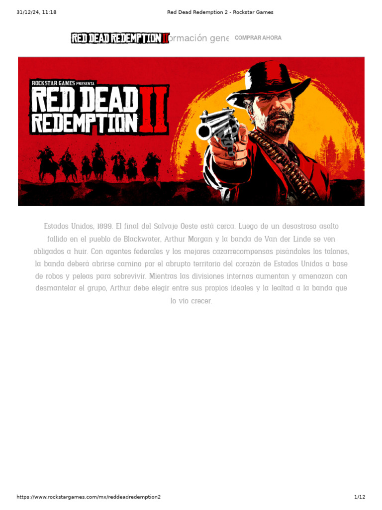 Red Dead Redemption 2 - Rockstar Games | PDF | Juegos de acción y aventura