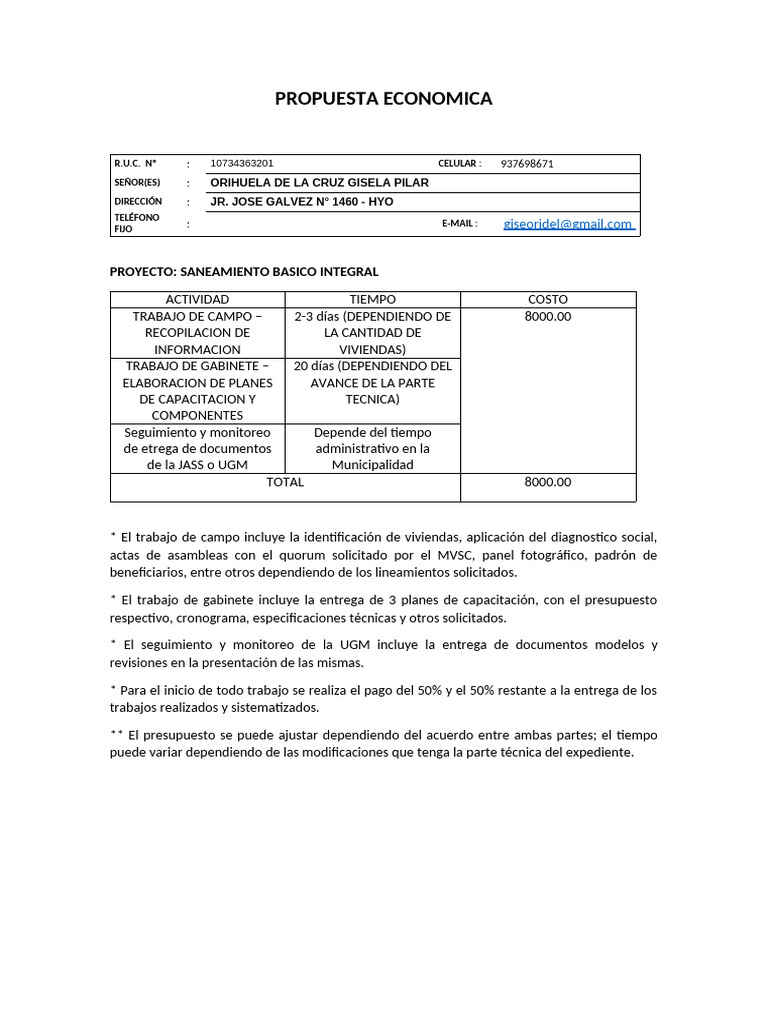 PROPUESTA ECONOMICA | PDF