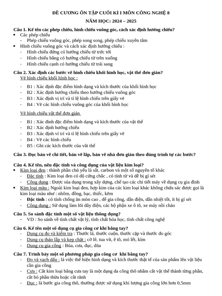 CN8 - de Cuong On Tap Cuoi Ki I | PDF