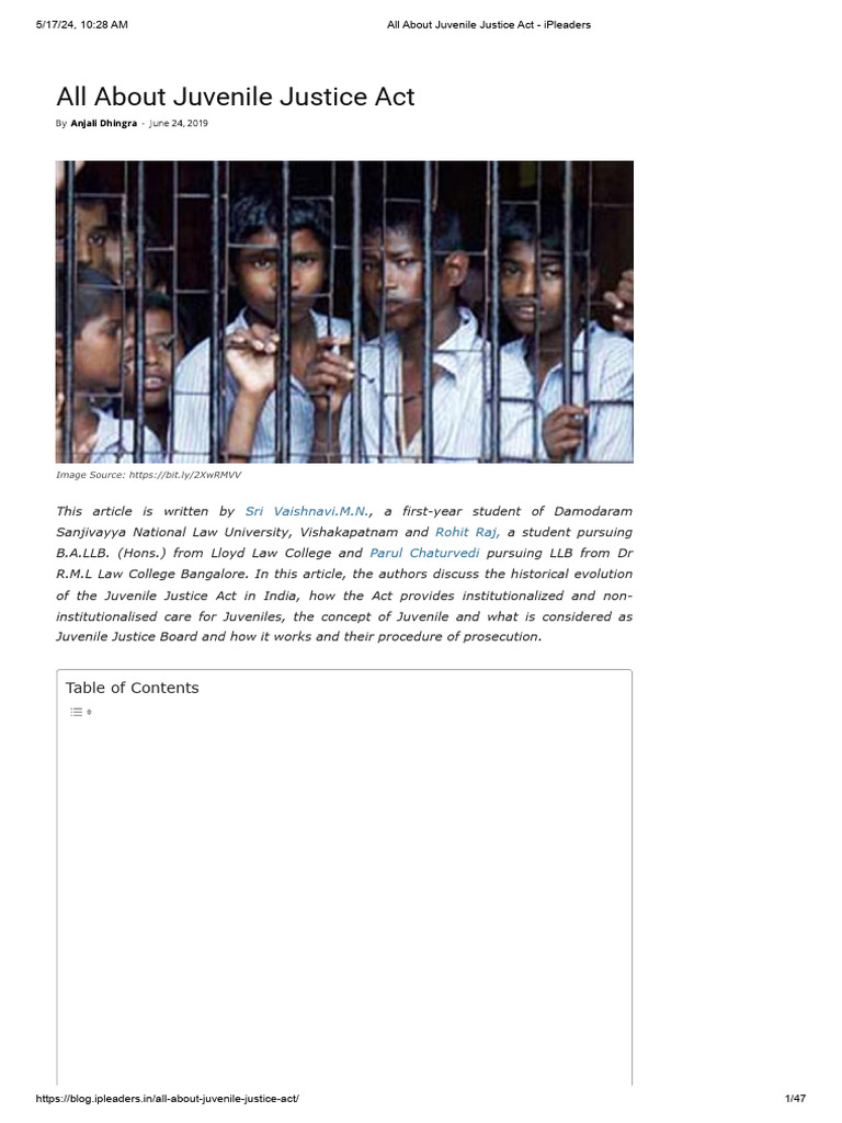 Juvenile Justice Act - Ipleaders | PDF | Juvenile Court | Crimes