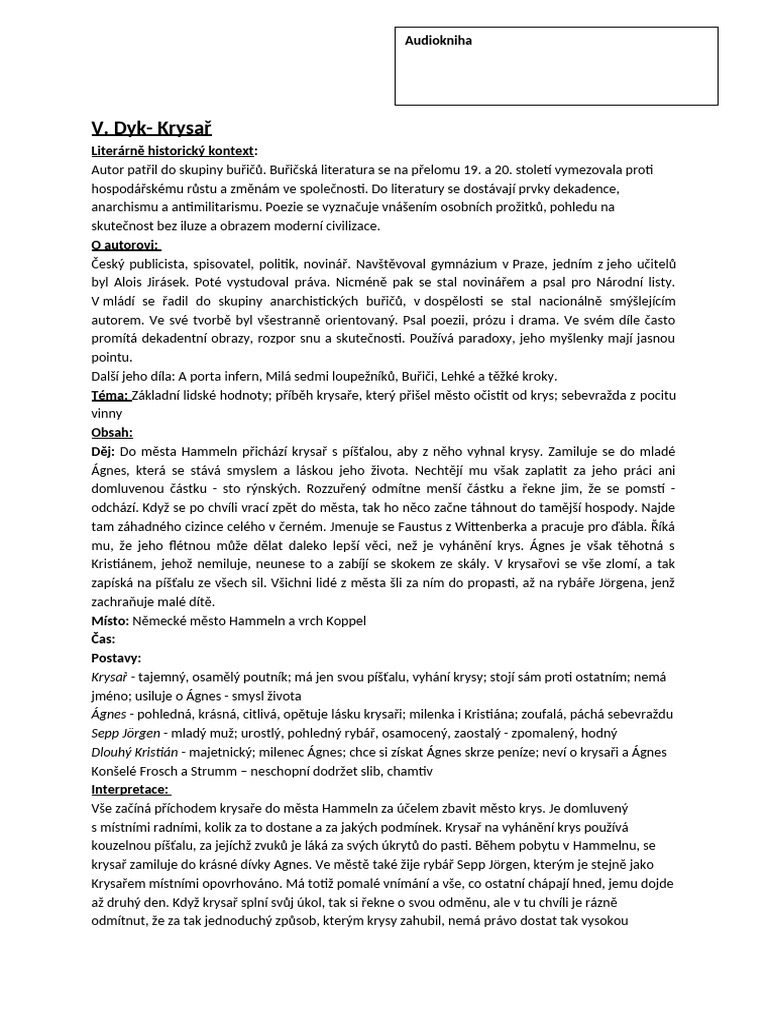 Krysař - Maturitní Otázka | PDF