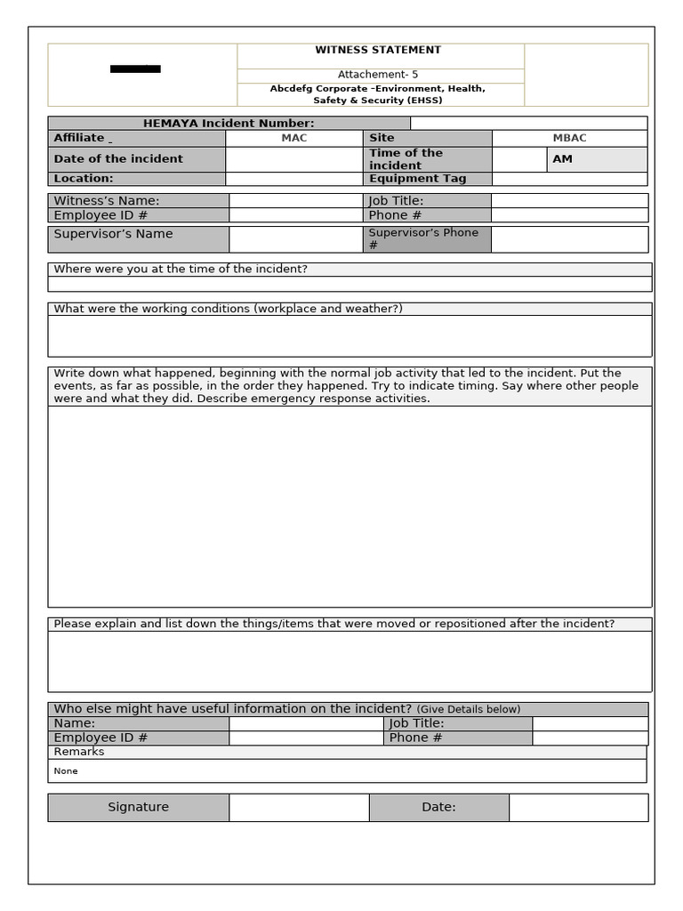 Incident Witness Statement | PDF
