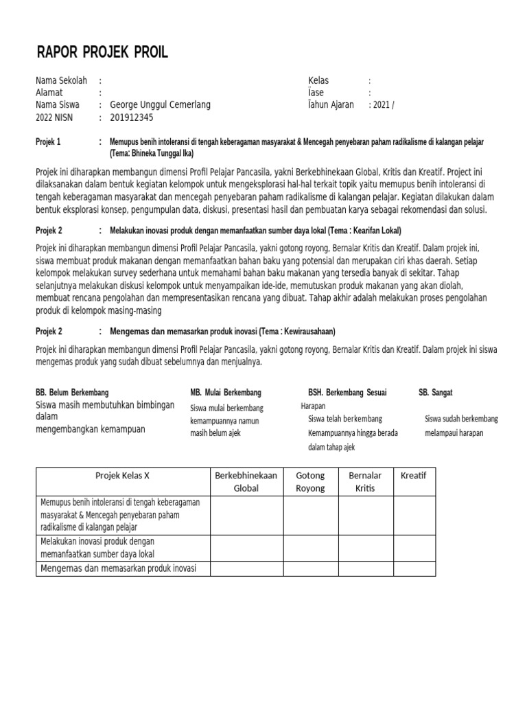 Rapot Projek Bagian 1 | PDF
