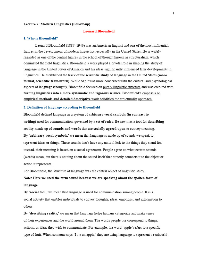 BLOOMFIELD Lesson (Follow Up) | PDF | Linguistics | Word