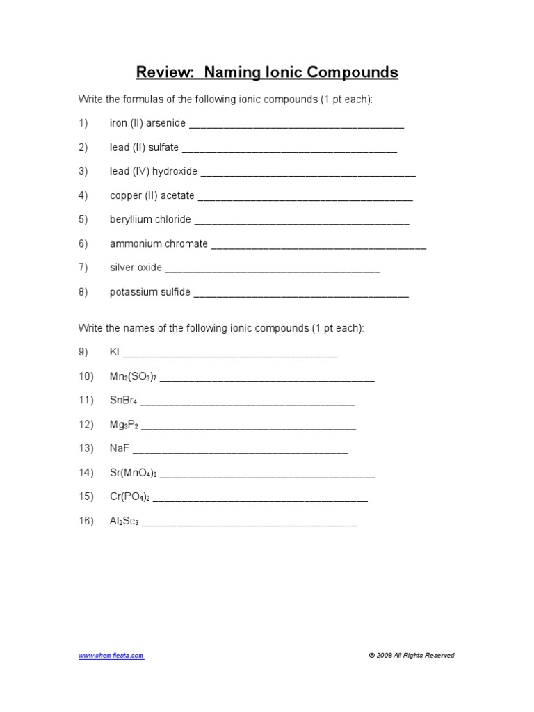 Ionic Compounds Naming Review | PDF | Technology & Engineering
