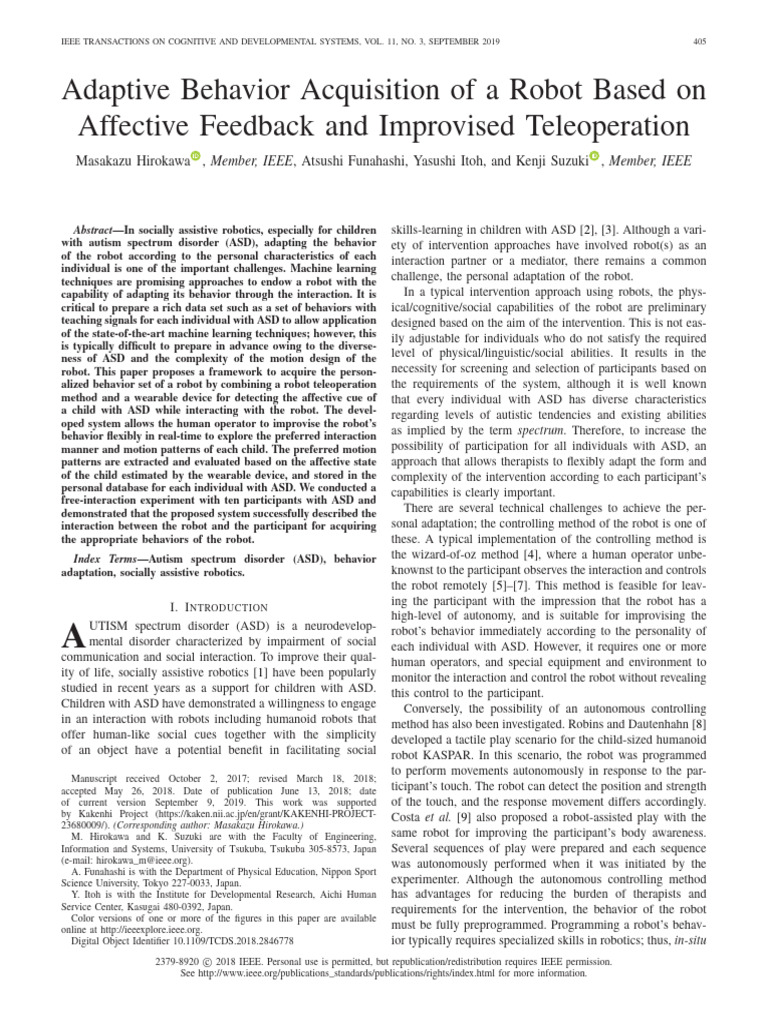 Robot Behavior Adaptation for ASD | PDF | Autism Spectrum ...