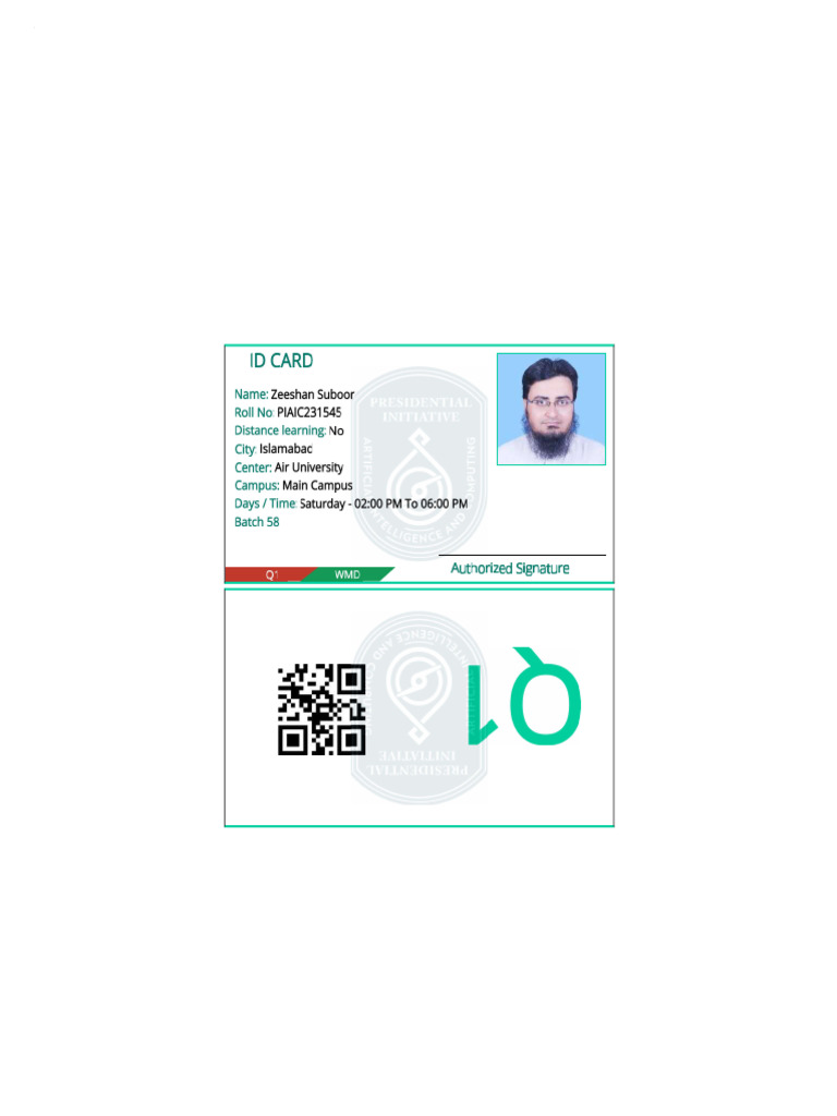 Zeeshan PIAIC Card | PDF