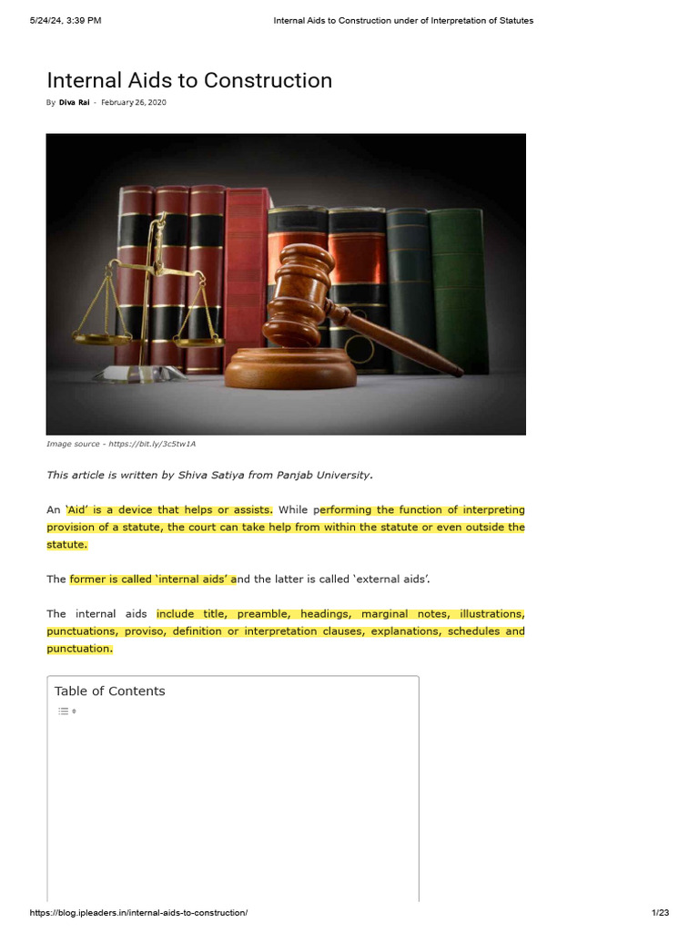 Internal Aids To Construction Under of Interpretation of Statutes | PDF ...