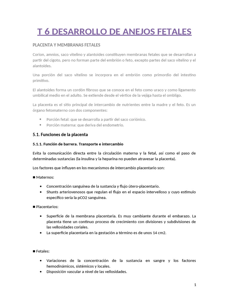 Desarrollo de Anejos Fetales | PDF | Placenta | Feto
