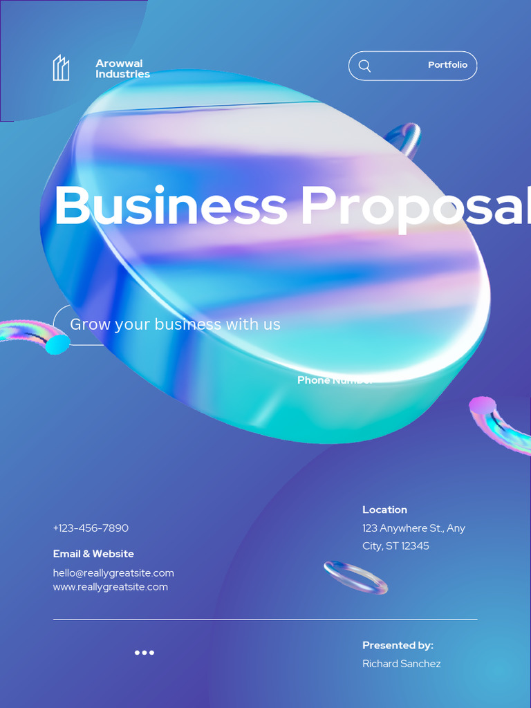 Blue and White 3D Illustrative Business Proposal Cover Page Document | PDF