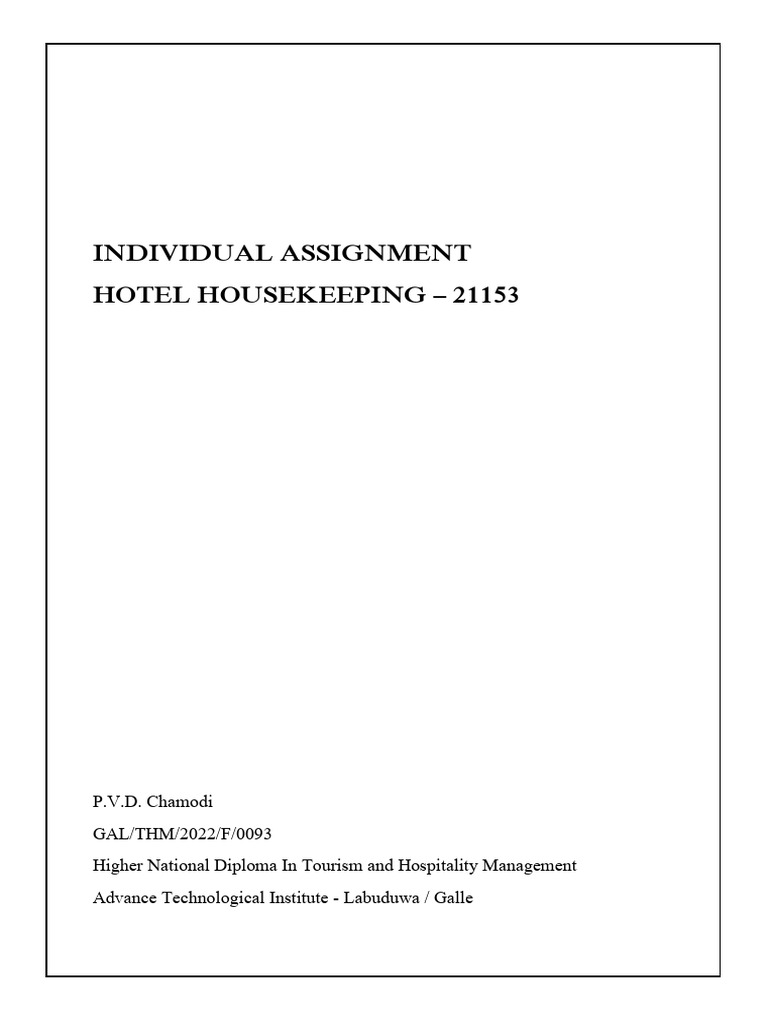 Individual Assignment 01 of Housekeeping Subject (21153) PDF | PDF ...