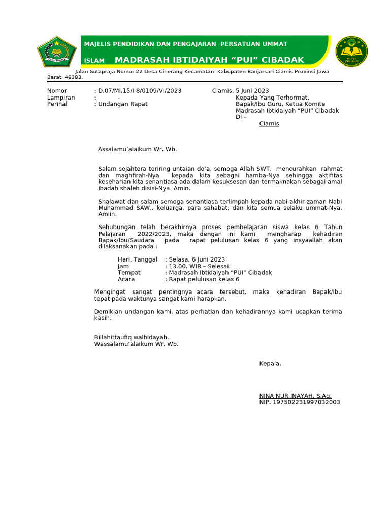 0109-0110. Daftar Hadir, Berita Acara Surat Undangan Pelulusan Kelas 6 ...